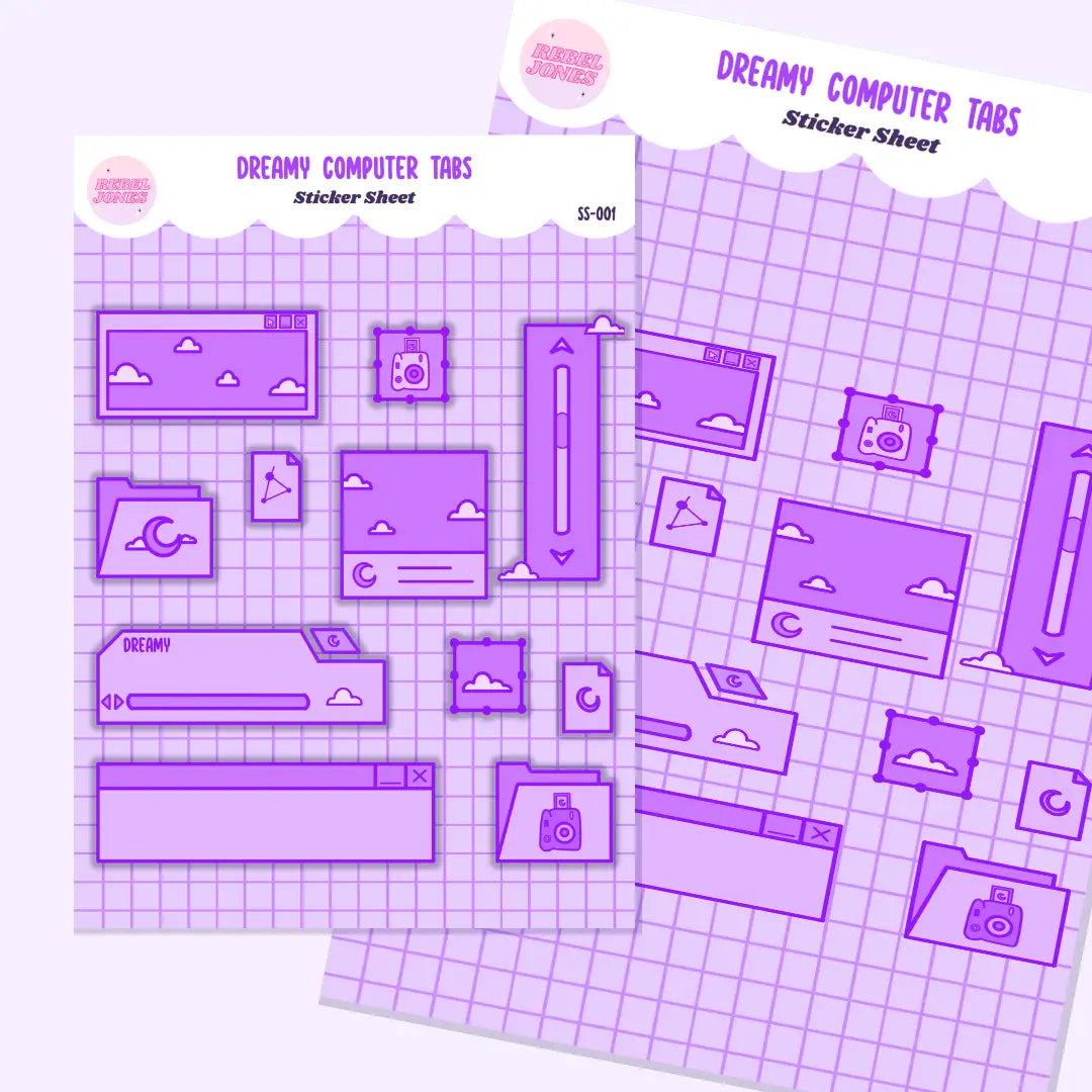 [Rebel Designs] Dreamy Computer Tabs Kawaii Sticker Sheet – lilakshop
